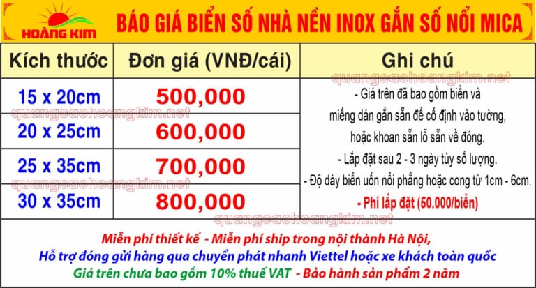 LÀM BIỂN SỐ NHÀ MICA NỀN INOX BÓNG BẢY, MỊN MƯỢT
